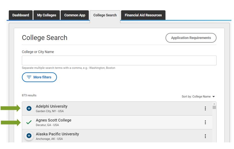 How can I add a college to My colleges?